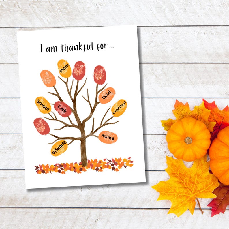 Thanksgiving Fingerprint Tree Craft, Thanksgiving Leaf Kids Activity, I ...
