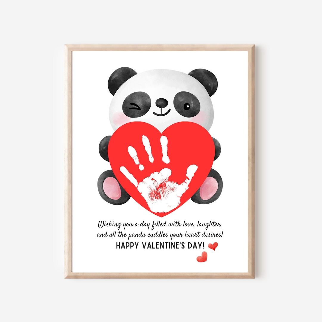 Panda Valentine Handprint Craft, Valentine's Day Handprint Art, Daycare ...