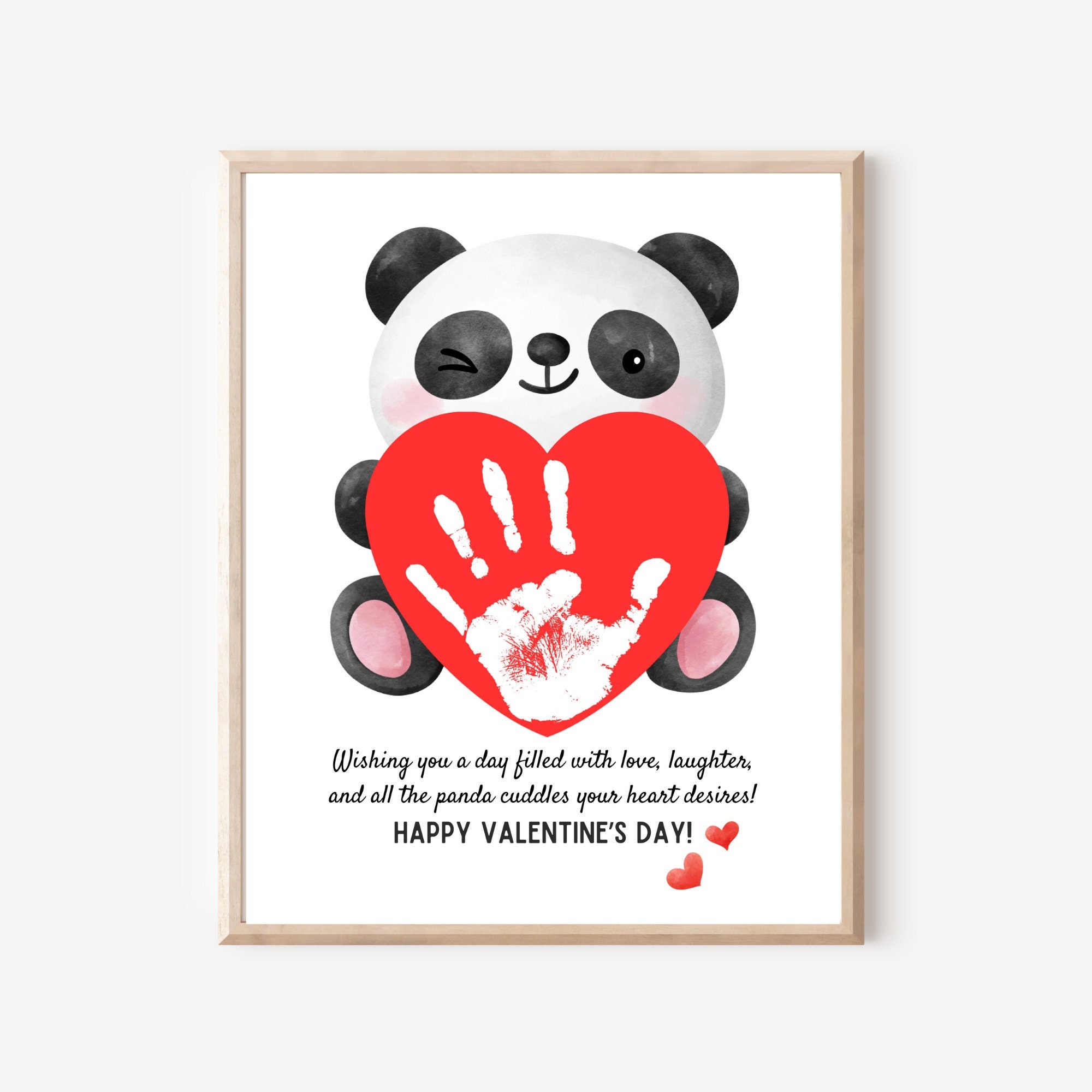 Panda Valentine Handprint Craft, Valentine's Day Handprint Art, Daycare ...
