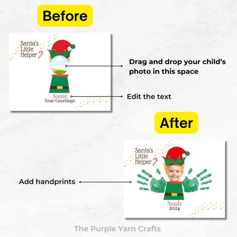 Elf Photo Handprint Art, Editable Canva Template, Baby's First ...