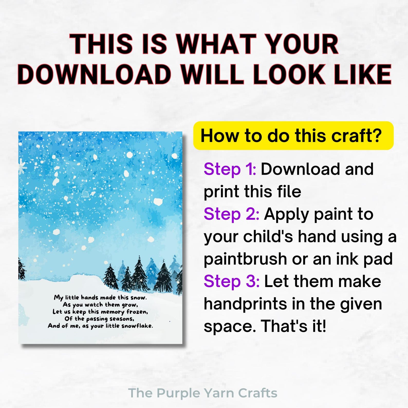 Snowflake Handprint Art, Winter Poem Handprint, Winter Craft Toddler ...