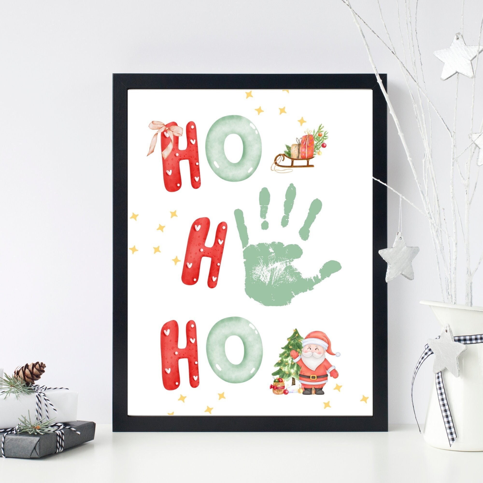 Christmas Handprint Art, Ho Ho Ho Handprint, Baby's First Handprint ...