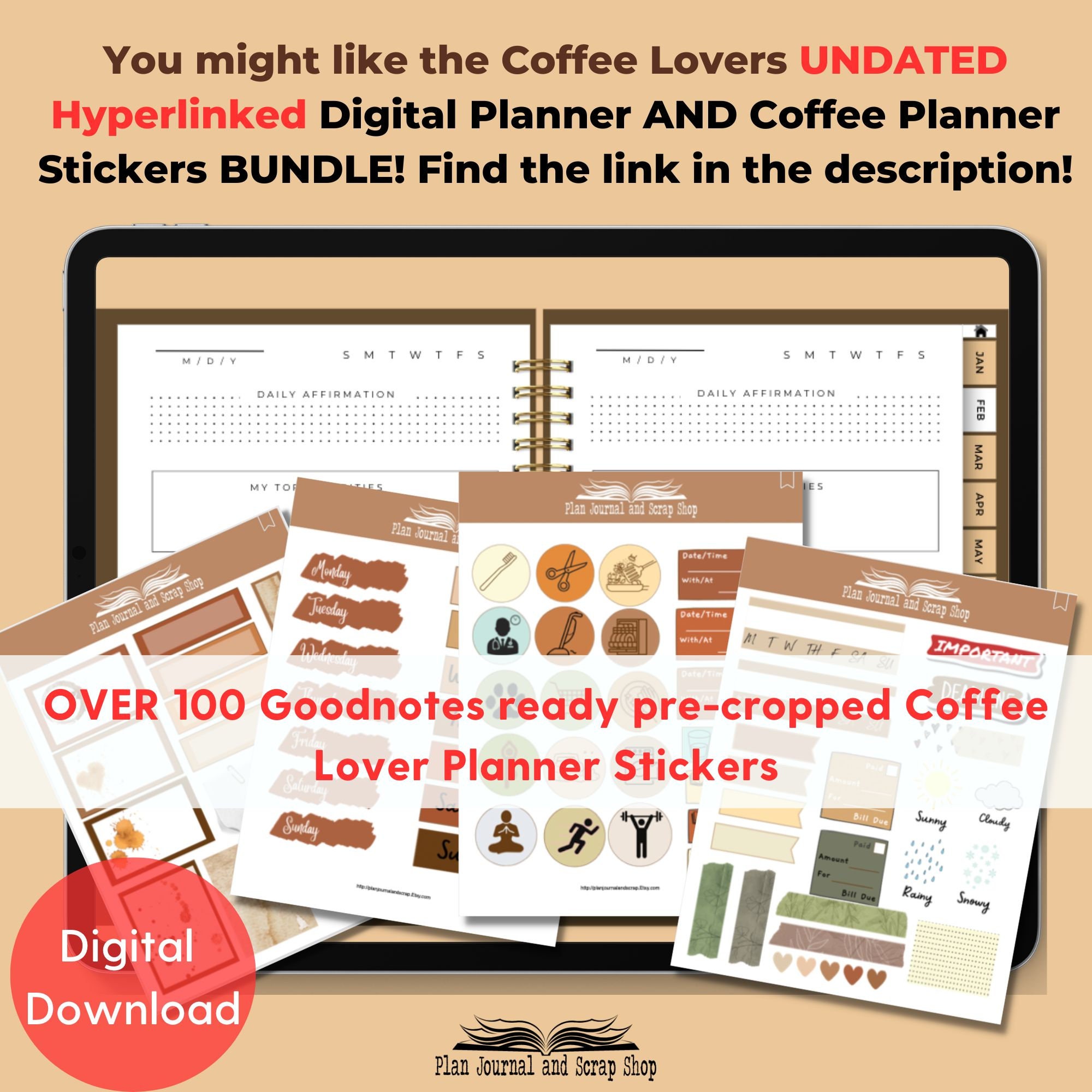 Coffee Lovers Digital Stickers, Printable Stickers, Digital Planner ...