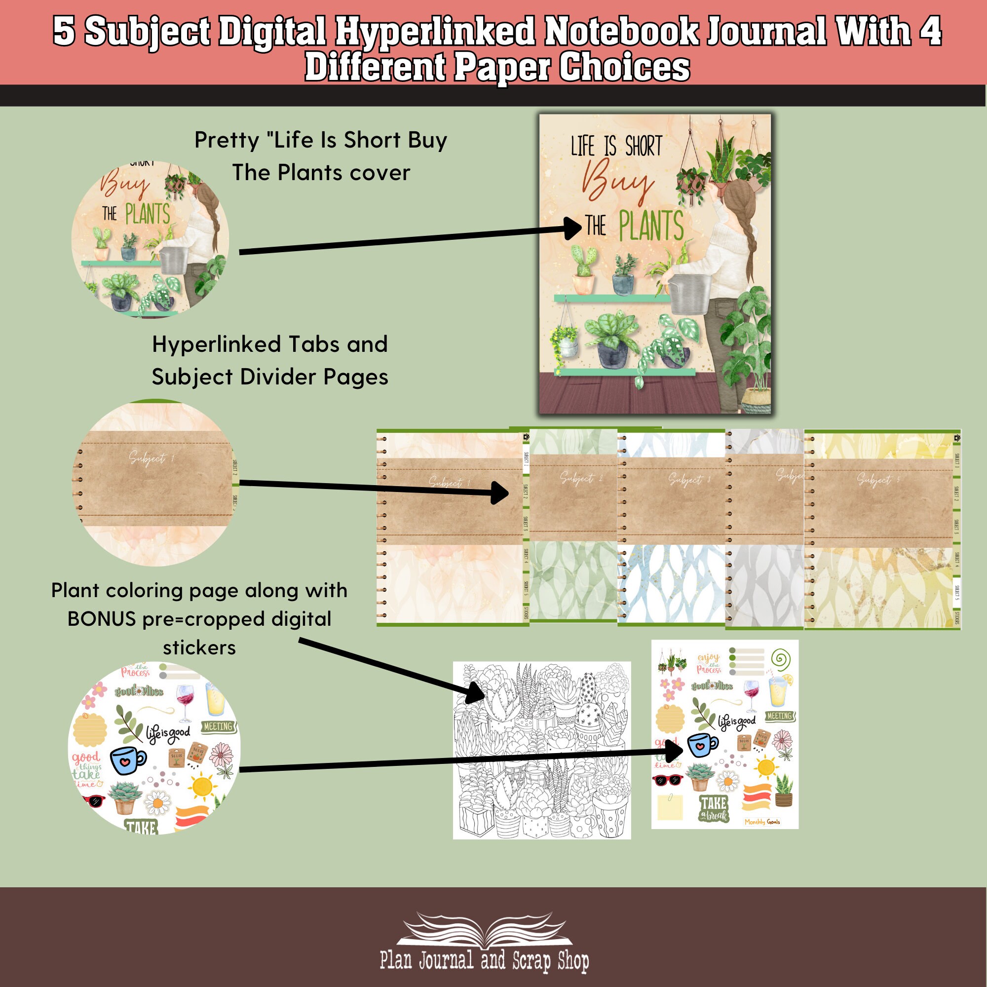 Life is Short Buy the Plants Digital Journal Digital Notebook goodnotes ...