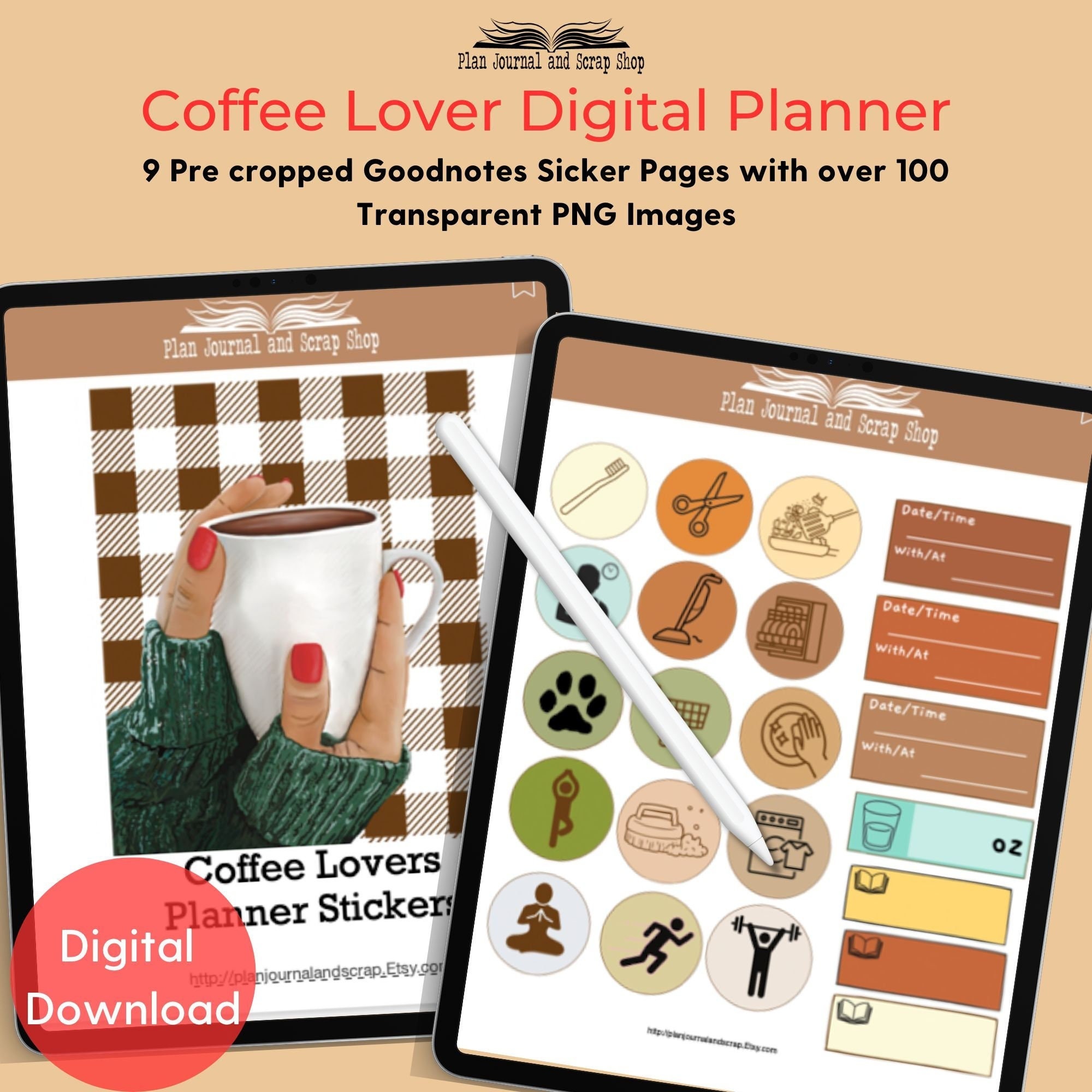 Coffee Lovers Digital Stickers, Printable Stickers, Digital Planner ...