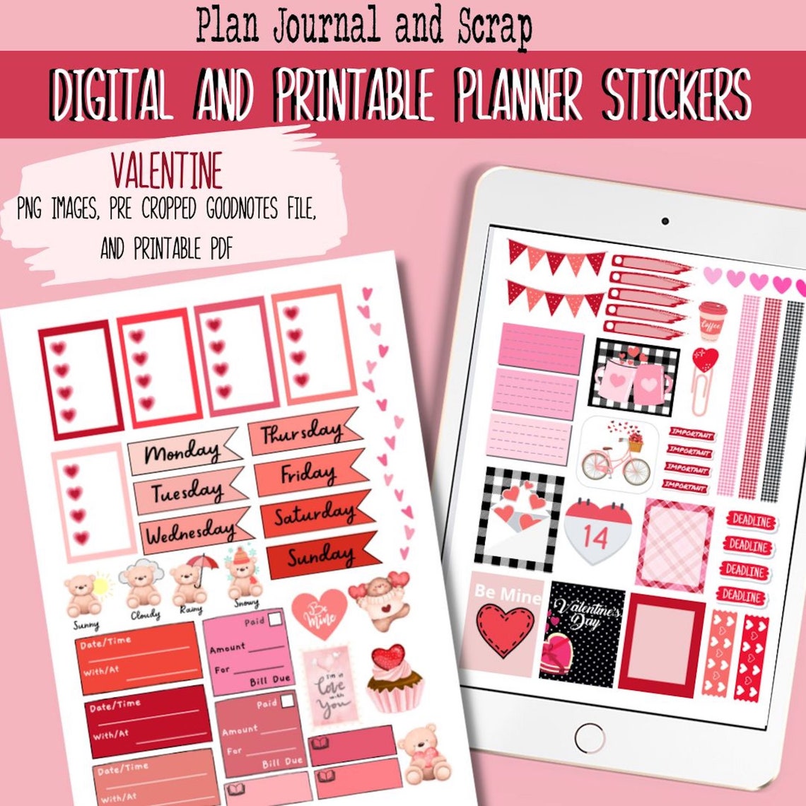 Valentine Digital Stickers, Valentine Printable Stickers, Digital ...