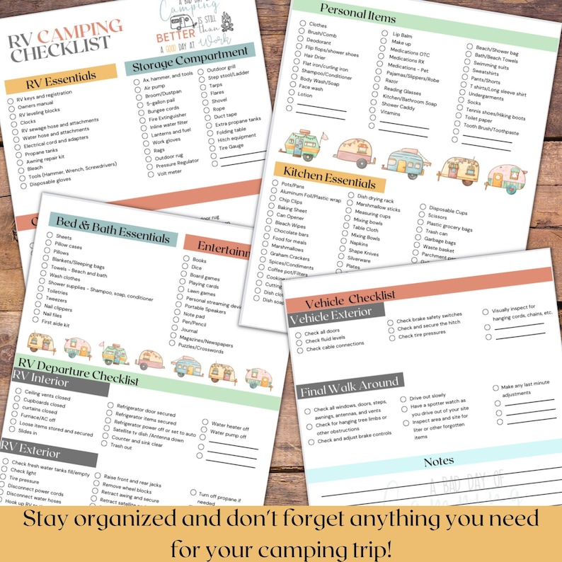 Printable Camping Checklist, Digital Camping Planner, RV Camping ...