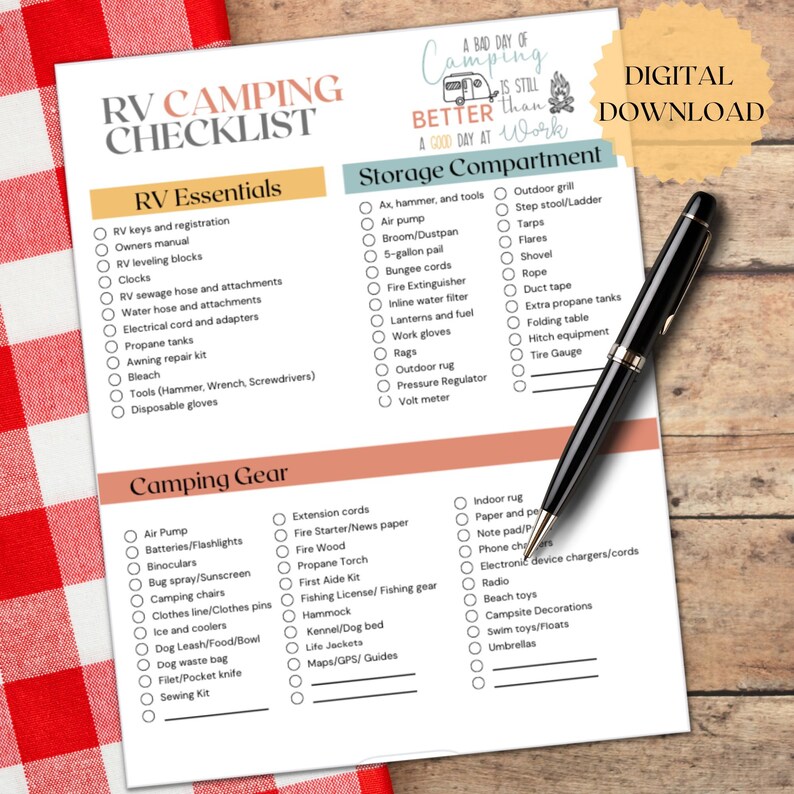 Printable Camping Checklist, Digital Camping Planner, RV Camping ...