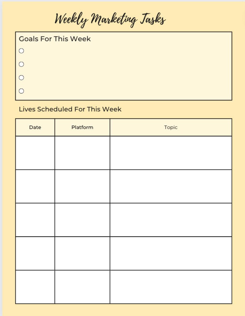 Weekly Marketing Tasks Planner: Small Business, Social Media (digital ...