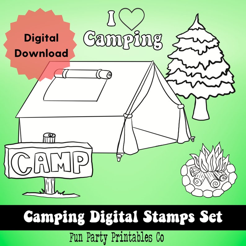 Camping Digital Stickers Set, Camping Clipart, Camping PNG, Digi Stamps ...