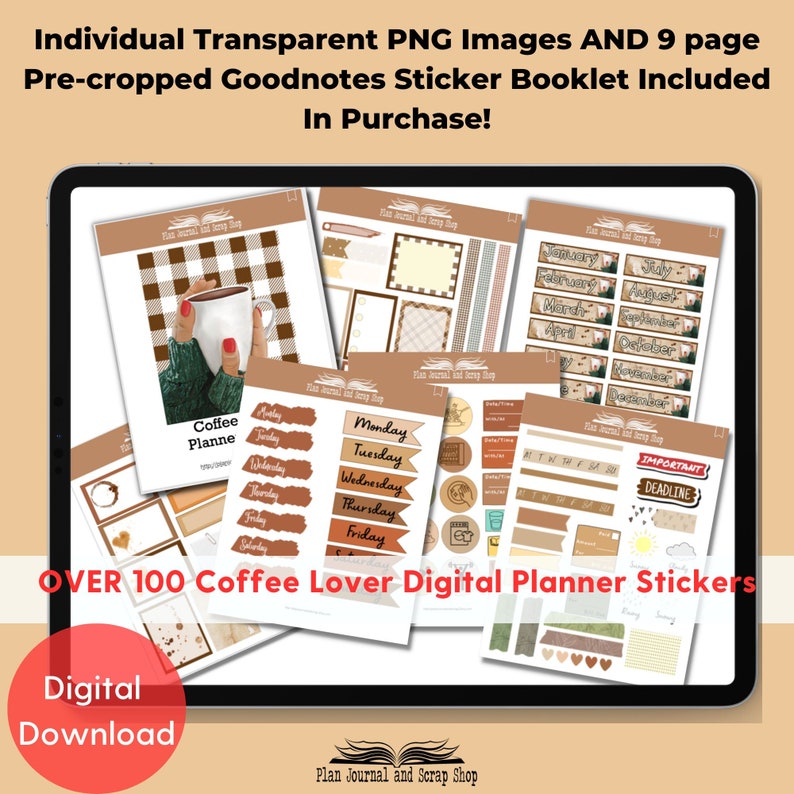 Coffee Lovers Digital Stickers, Printable Stickers, Digital Planner ...