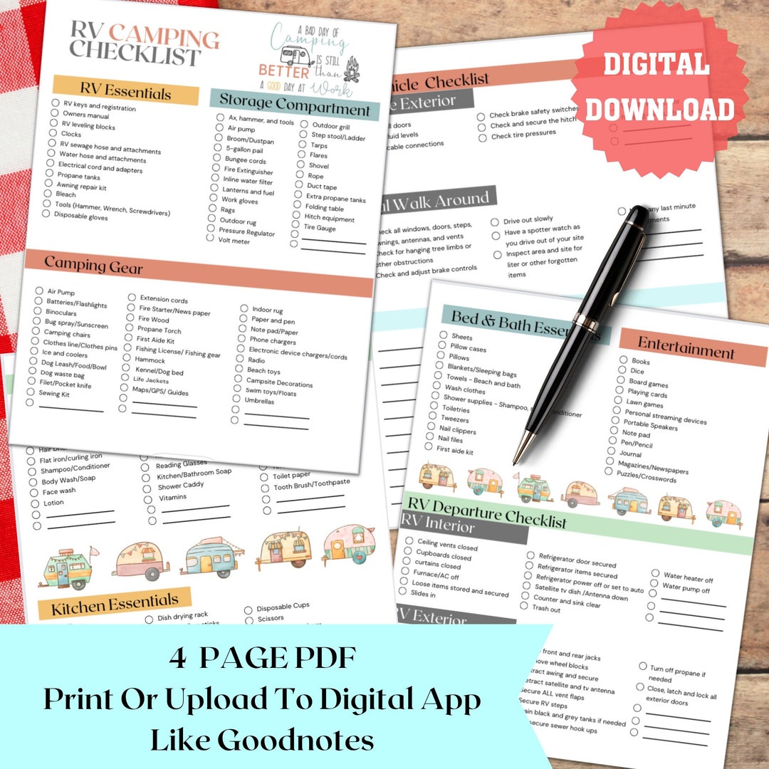 Printable Camping Checklist, Digital Camping Planner, RV Camping ...