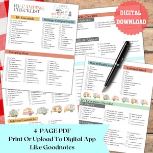 Printable Camping Checklist, Digital Camping Planner, RV Camping ...