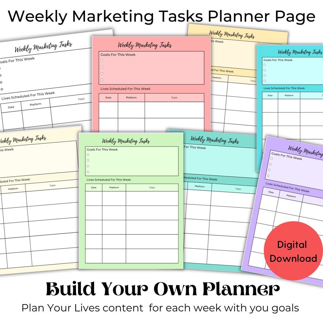 Weekly Marketing Tasks Planner Page, Business Planner, Marketing Small ...