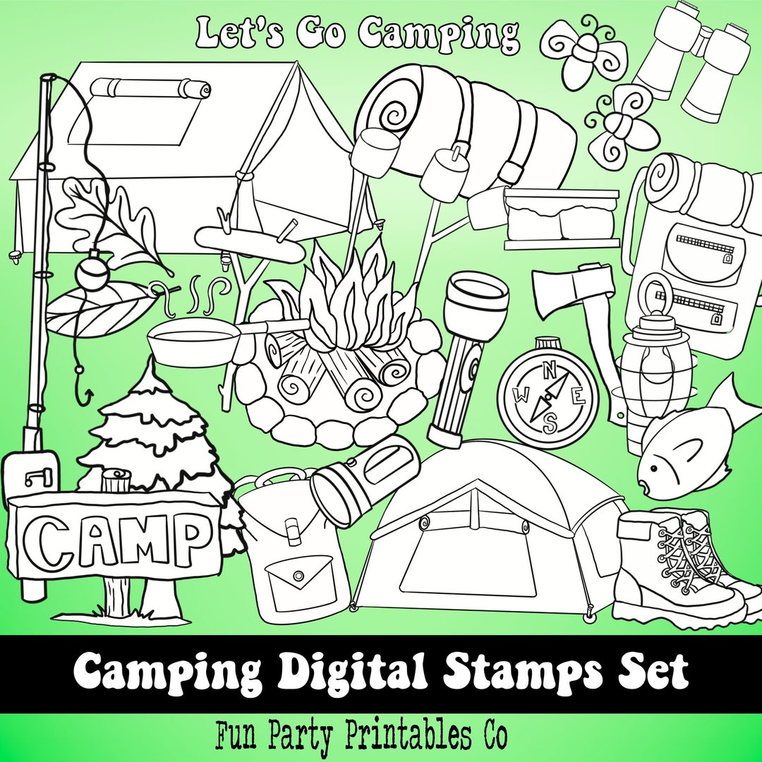 Camping Digital Stickers Set, Camping Clipart, Camping PNG, Digi Stamps ...