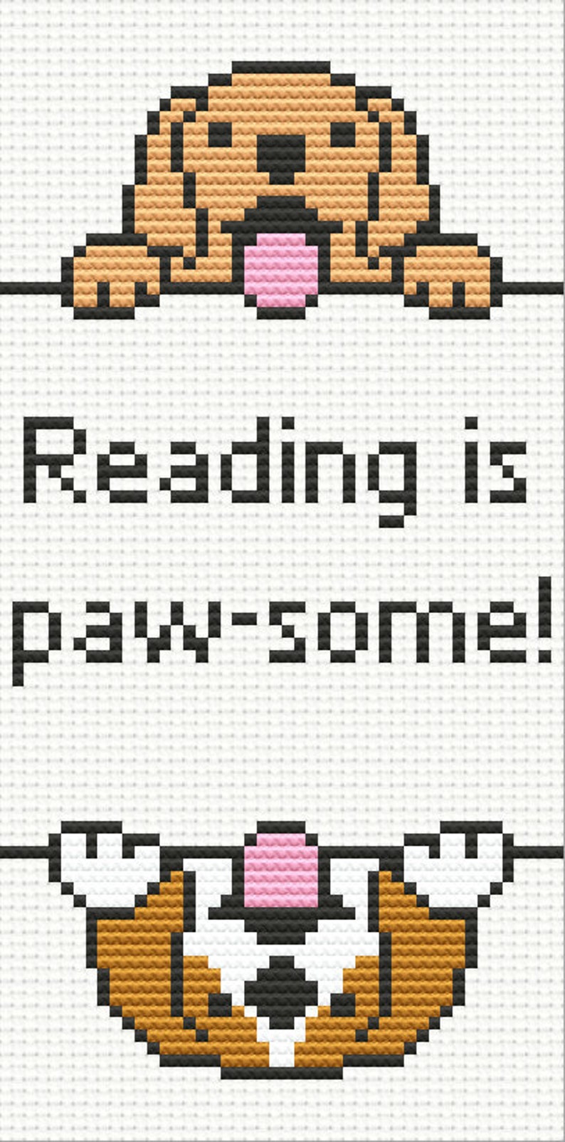 Reading is Pawsome! - Bookmark Cross Stitch Pattern PDF- 2 Different ...