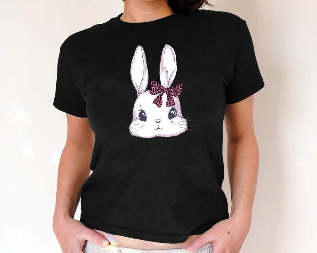 Bunny Face Leopard Bow Baby Tee, Y2k Clothing, Graphic Baby Tee Gift ...