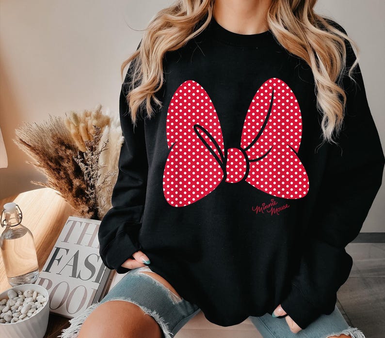 Minnie Mouse Shirt, Minnie Polka Dot Print Classic Bow T-shirt, Mickey ...