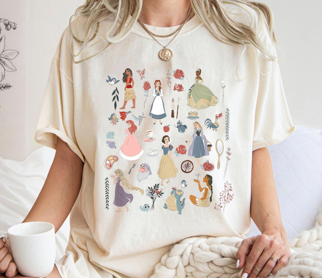 Princess Vintage Collage Icons Shirt, Disney Princess and Friends Tee ...