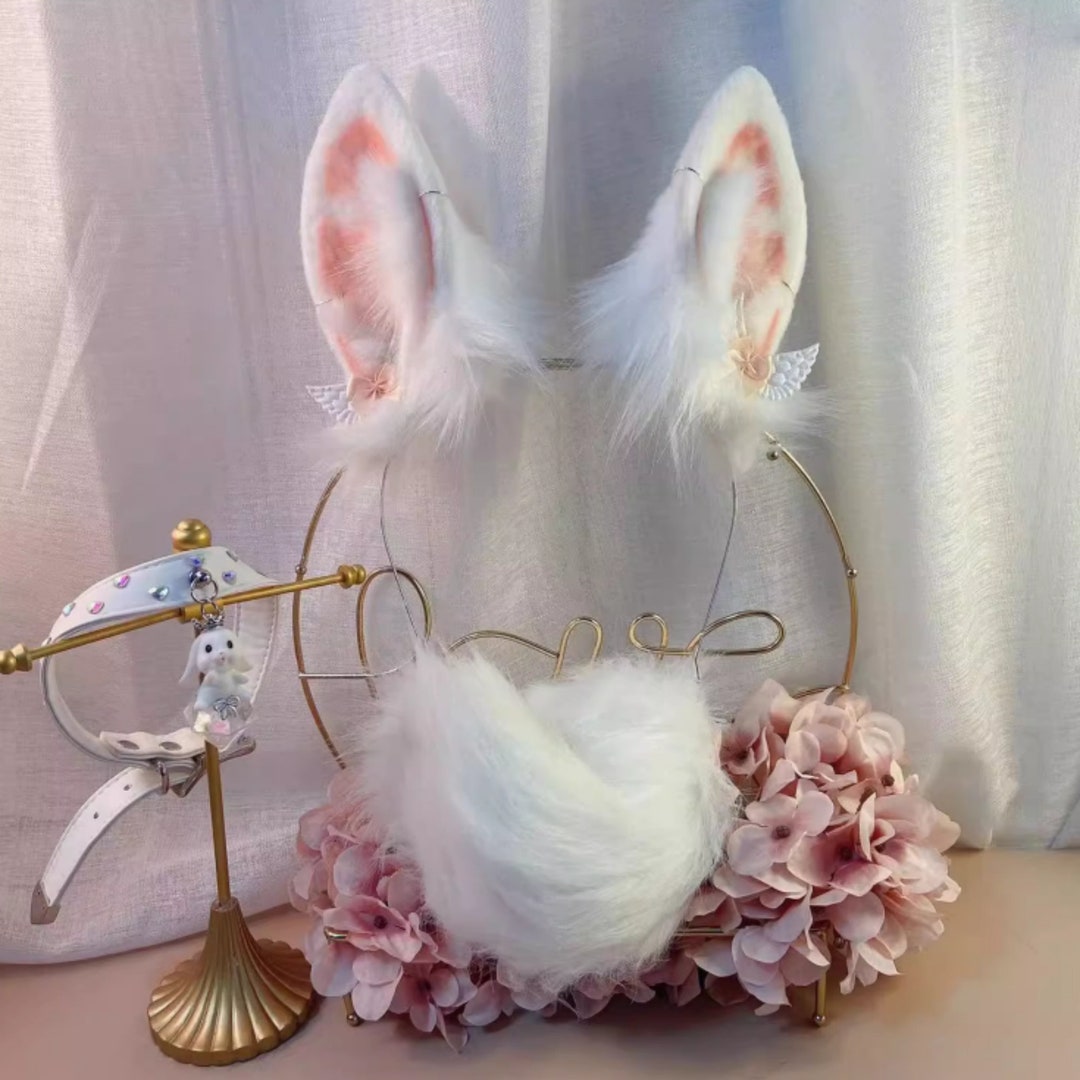 White Jade Rabbit Ear Animal Ear Animal Tail Collar,animal Cosplay ...