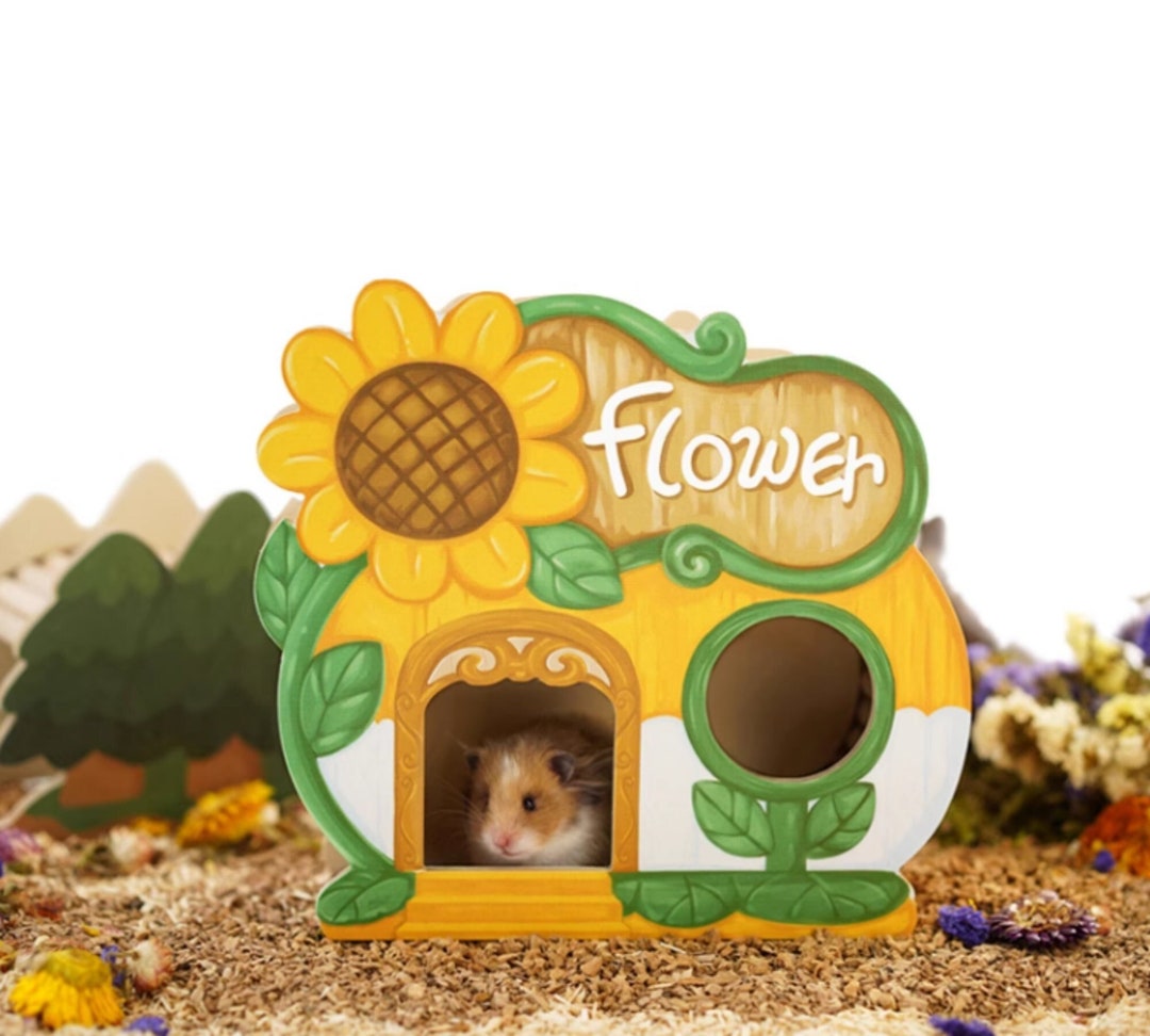 Cartoon Prints Hamster Wooden Hideout House, Hamster Shelter, Hamster ...