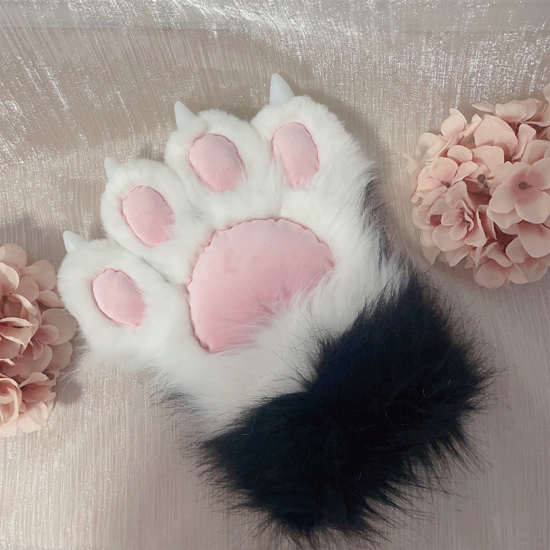 Black and White Furry Paw Gloves Fursuit Paws Cat Dog Bear Fox Wolf Paw ...