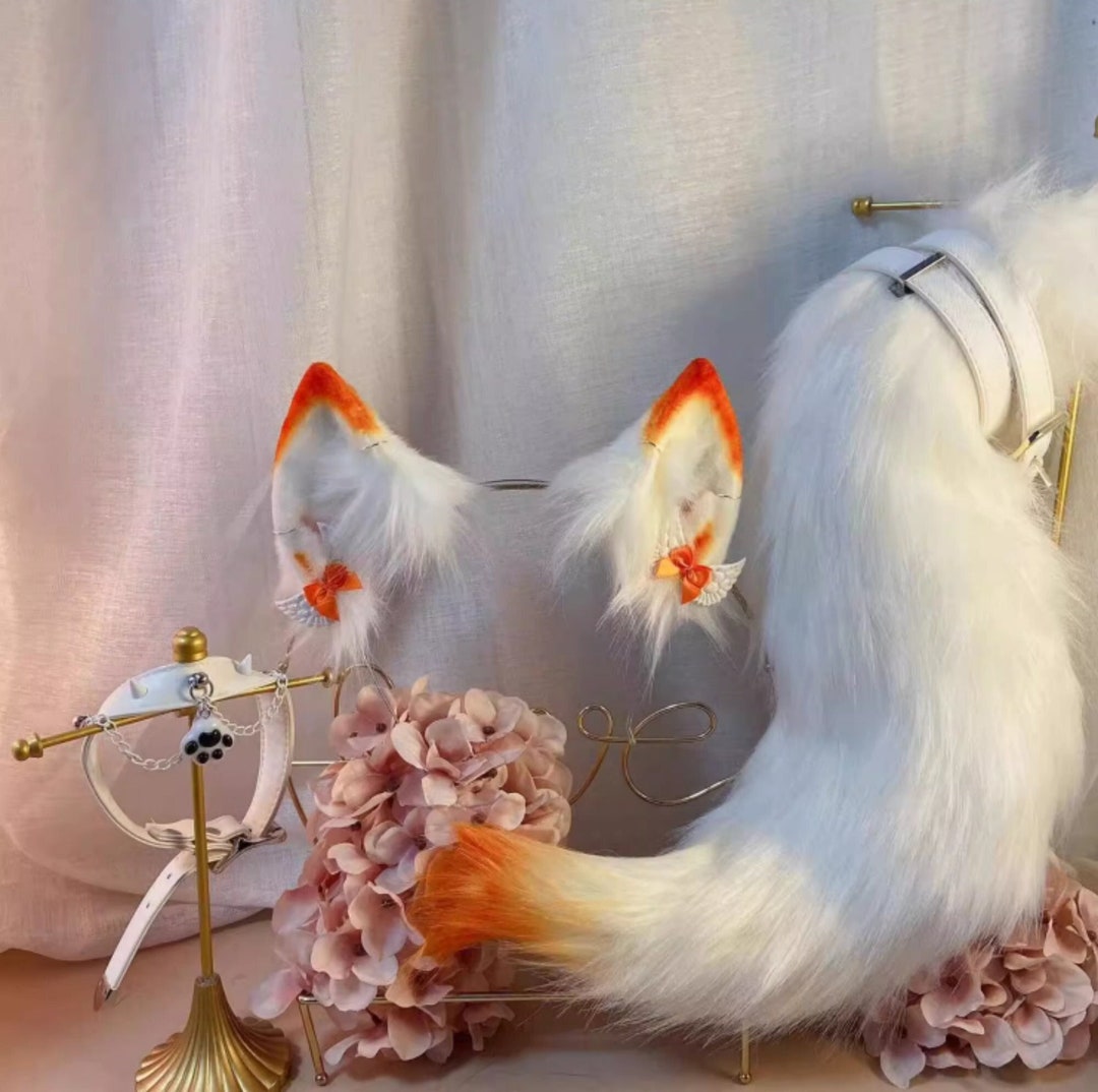 White and Orange Snow Fox Ear Animal Ear Headband,animal Tail with ...