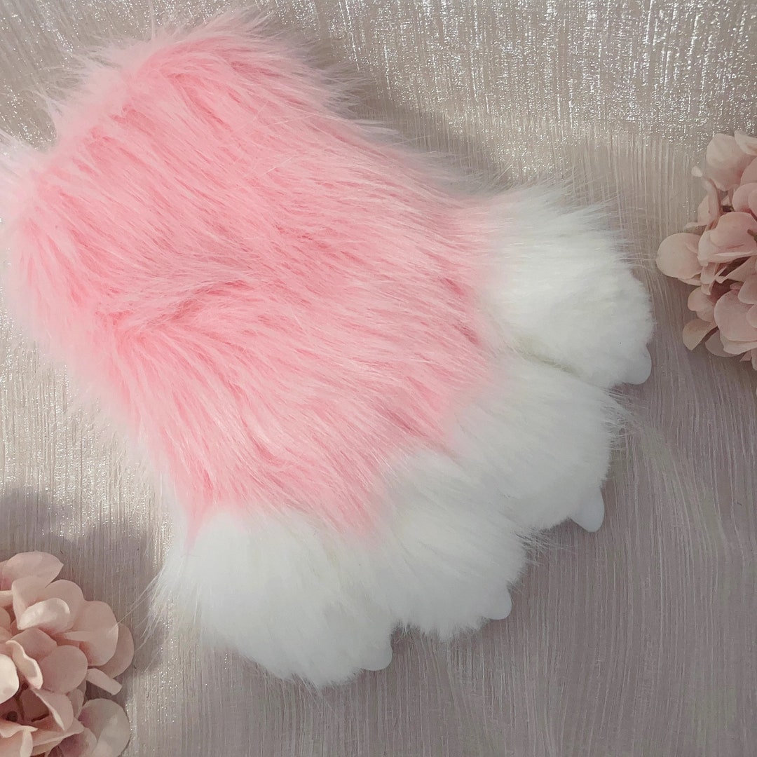 Pink and White Furry Paw Gloves Fursuit Paws Cat Dog Bear Fox Wolf Paw ...