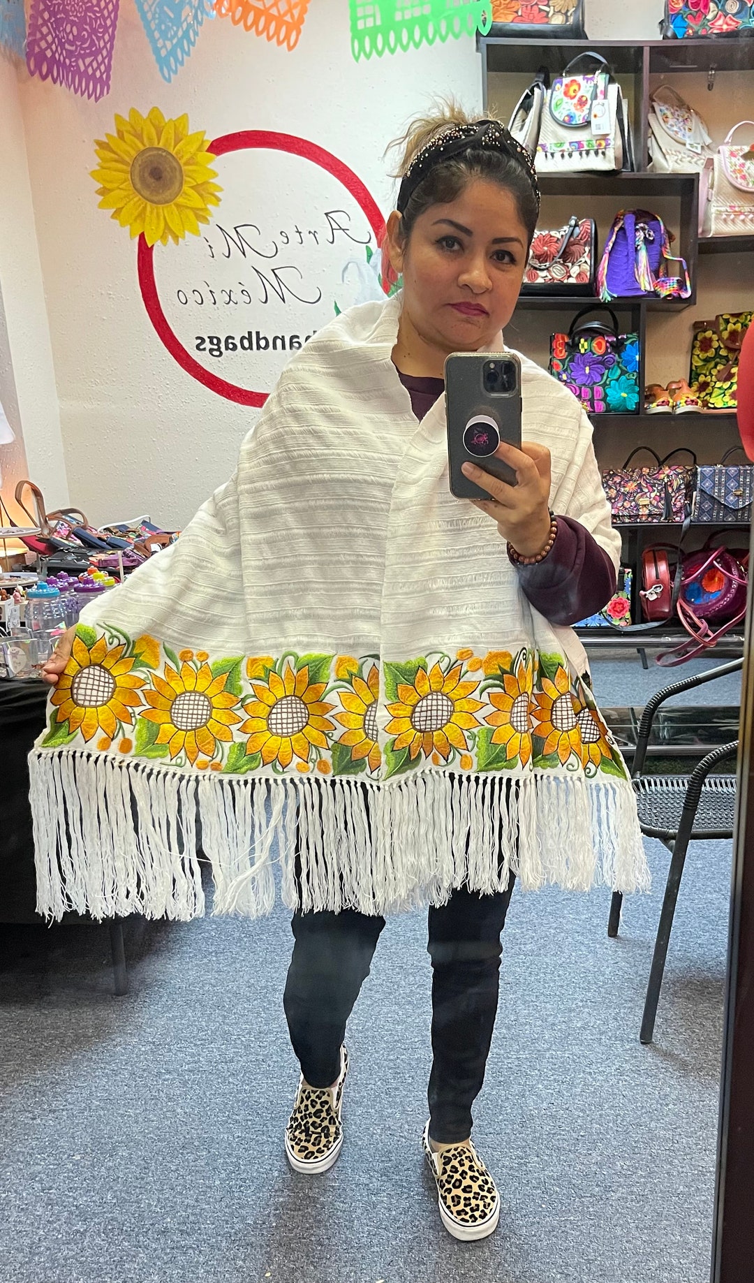 MEXICAN EMBROIDERED REBOZOS Beautifully Made Sunflower Embroidery ...