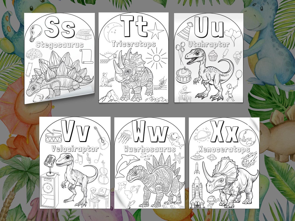 Dinosaur Alphabet Coloring Page, Printable, Abc Kids Book, Preschool ...