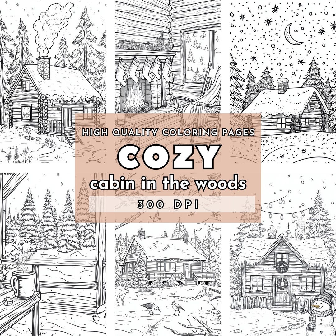 Cozy Christmas Scenes Coloring Pages, Simple PDF Downloadable, Bold and ...