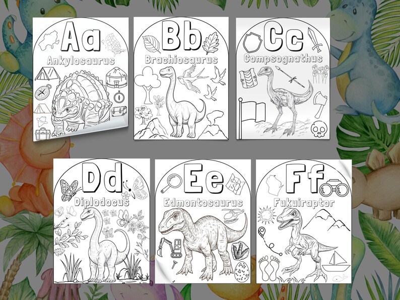 Dinosaur Alphabet Coloring Page, Printable, Abc Kids Book, Preschool ...