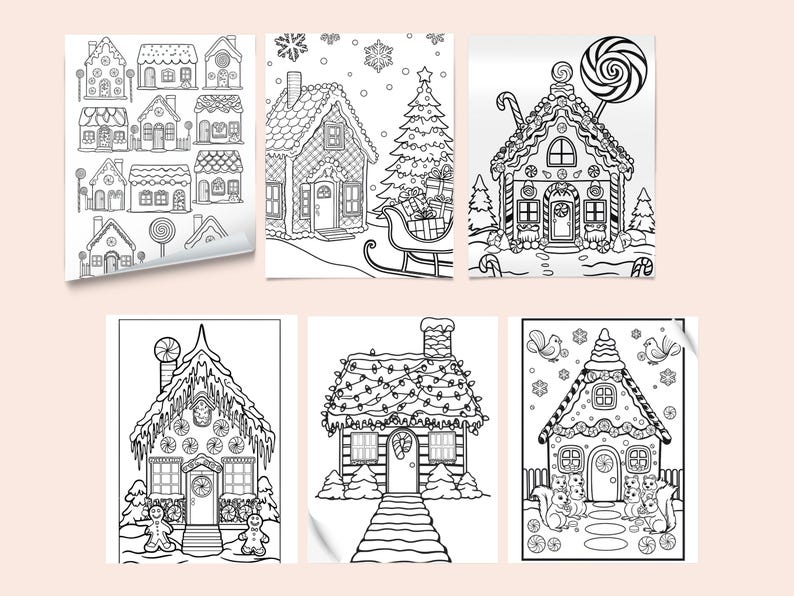 Gingerbread House Coloring Pages, Holiday Activities for Adult and Kids ...