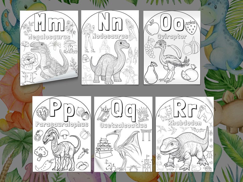 Dinosaur Alphabet Coloring Page, Printable, Abc Kids Book, Preschool ...