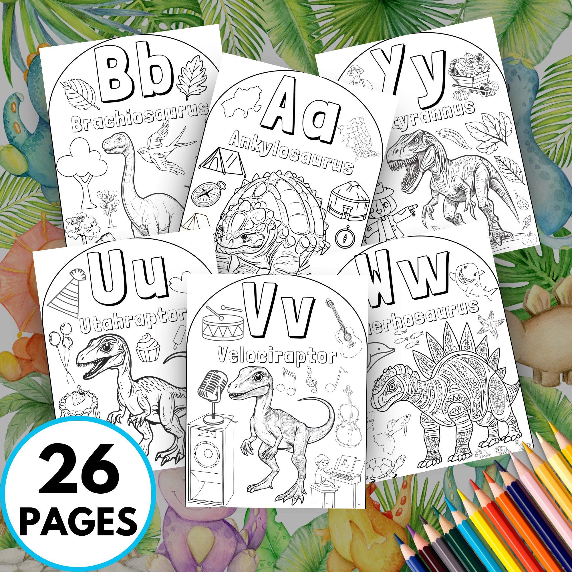 Dinosaur Alphabet Coloring Page, Printable, Abc Kids Book, Preschool ...