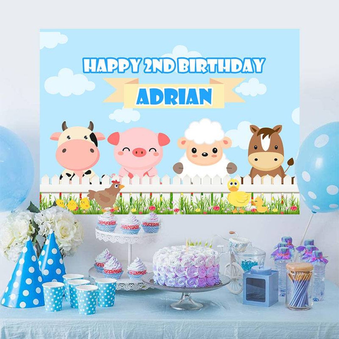 Farm Animals Blue Theme Birthday Party Decoration Decor Banner - Etsy
