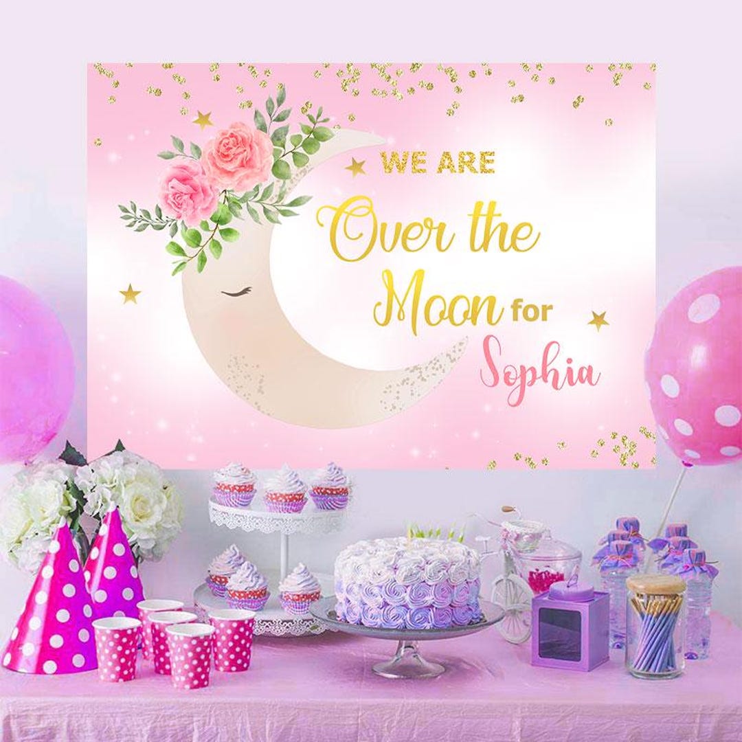 Custom Over the Moon Baby Shower Theme Party Decoration Decor Banner ...
