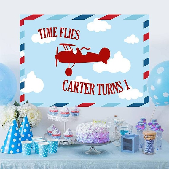 Time Flies Plane Blue Sky Theme Birthday Party Decoration | Etsy