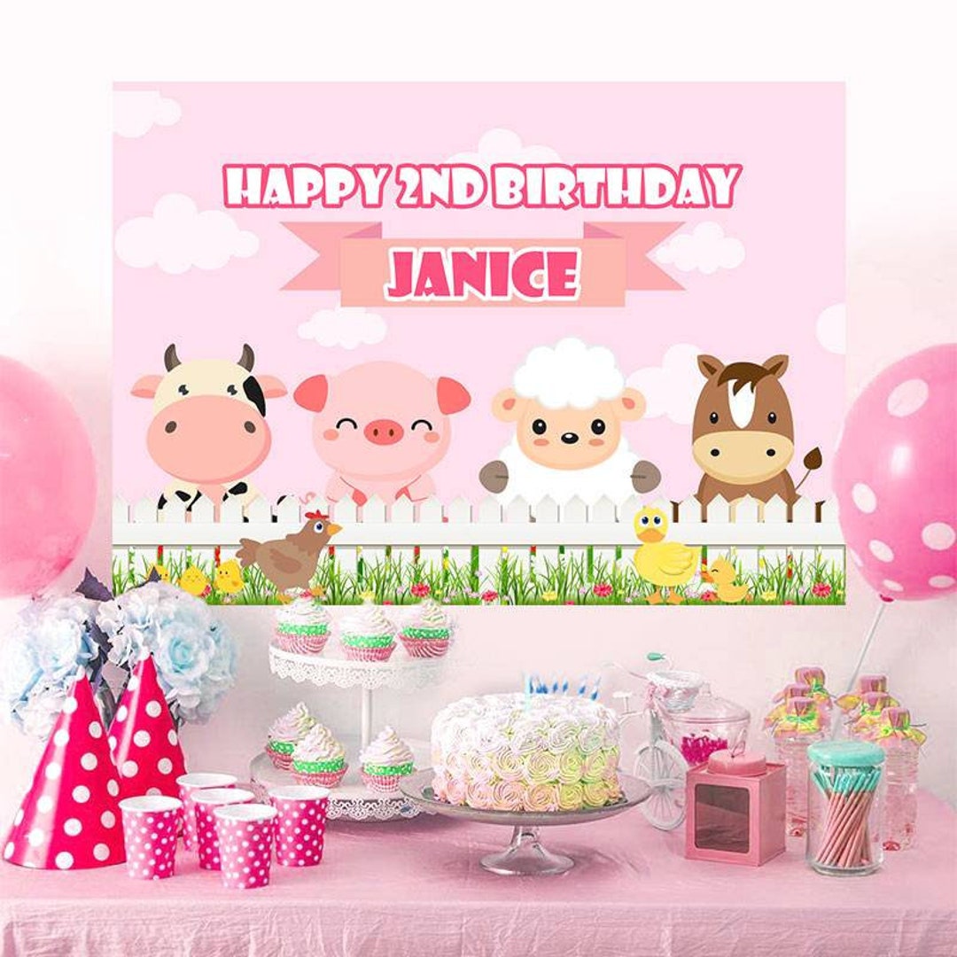 Farm Animals Pink Theme Birthday Party Decoration Decor Banner - Etsy