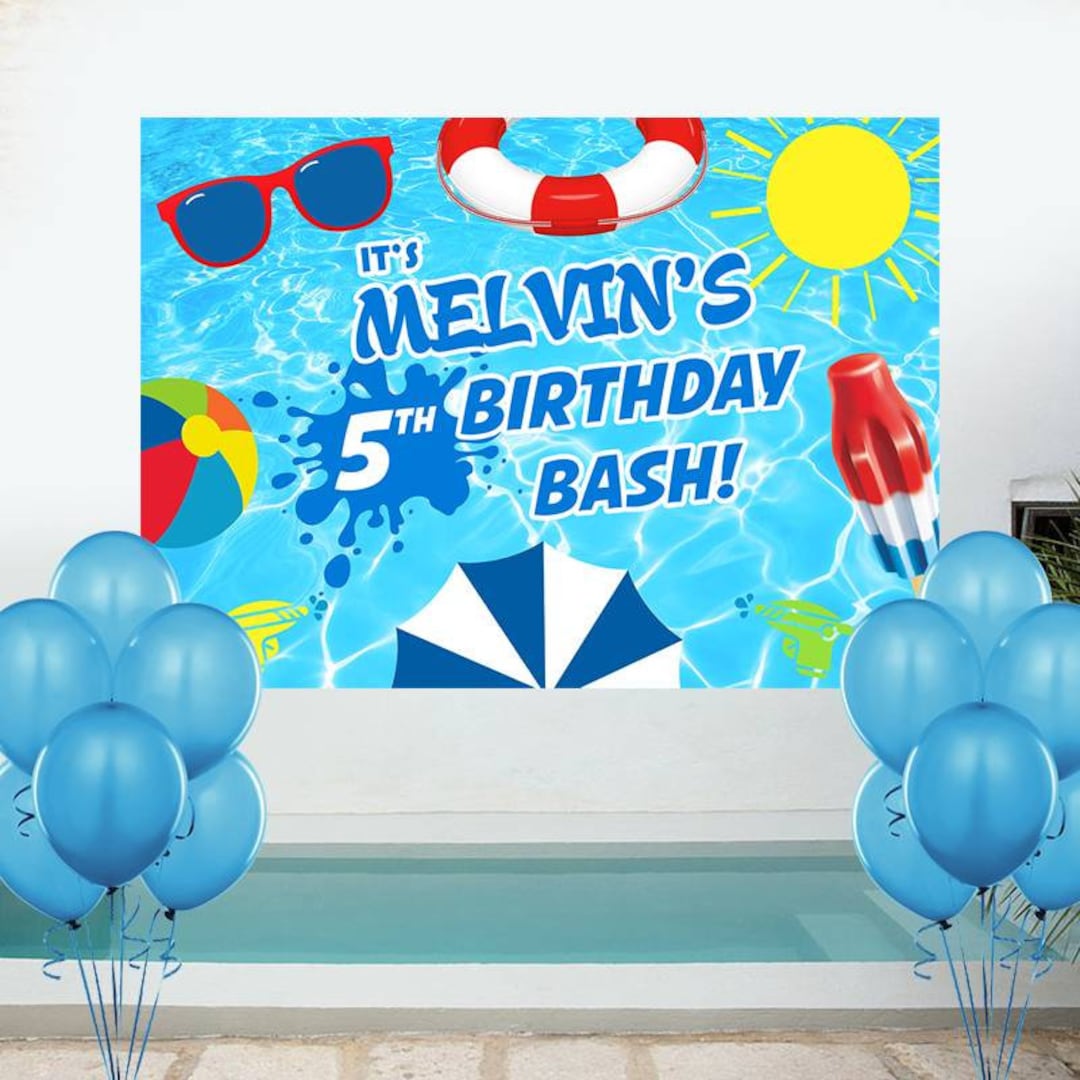 Swimming Pool Birthday Bash Blue Theme Birthday Party Decoration Banner ...