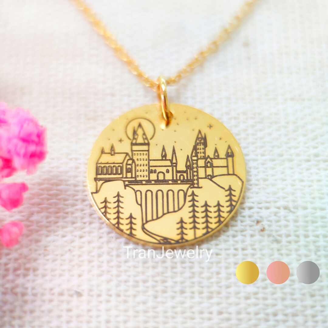 Hogwarts Necklace • Hogwarts School • Engraved Necklace • Disc Necklace ...