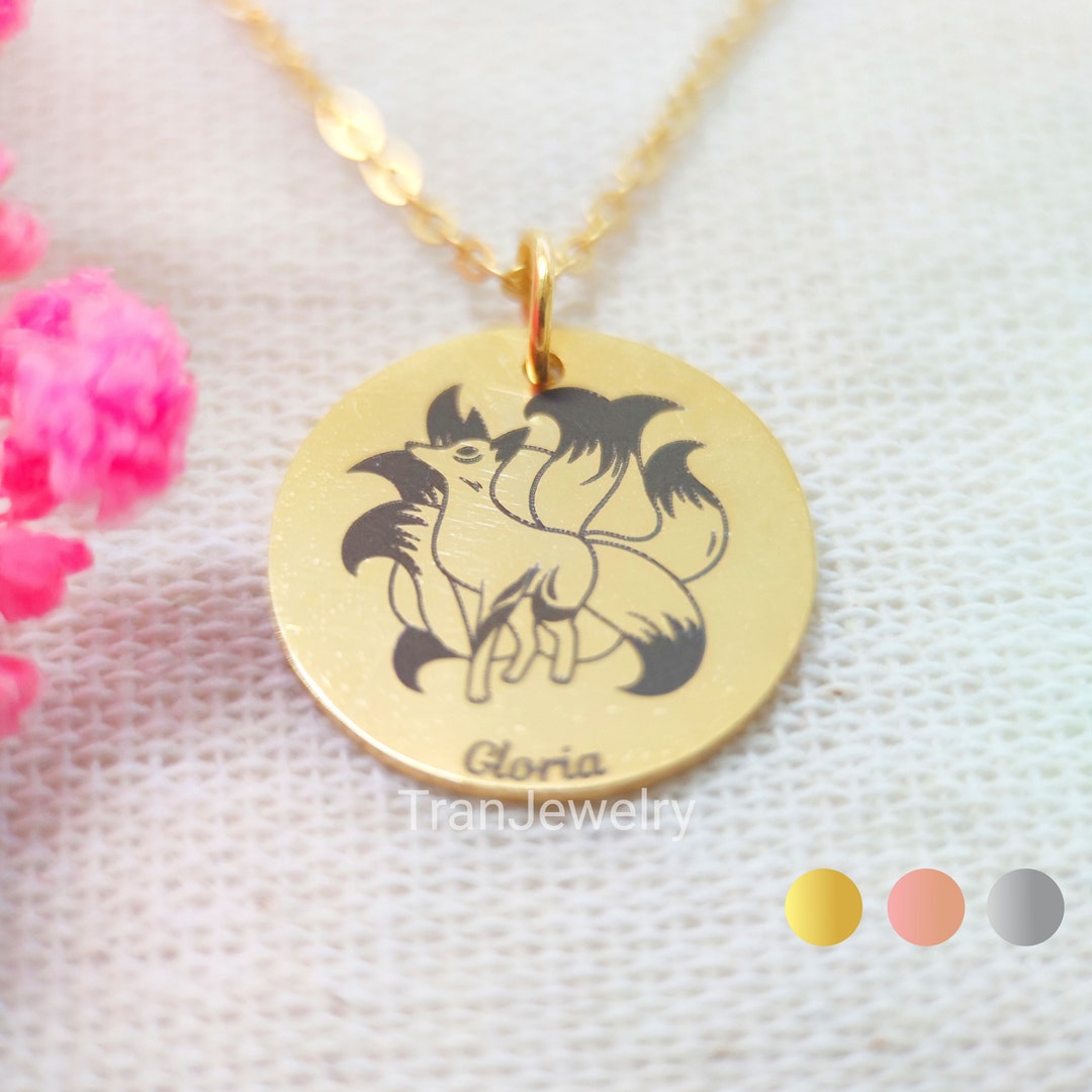Personalized Kitsune Necklace • Fox Necklace • Disc Necklace With Name ...