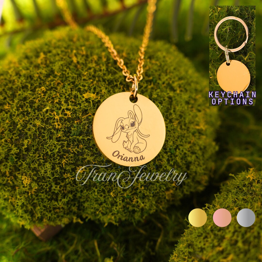 Angel Stitch Necklace • Lilo and Stitch • Nameplate Necklace • Engraved ...