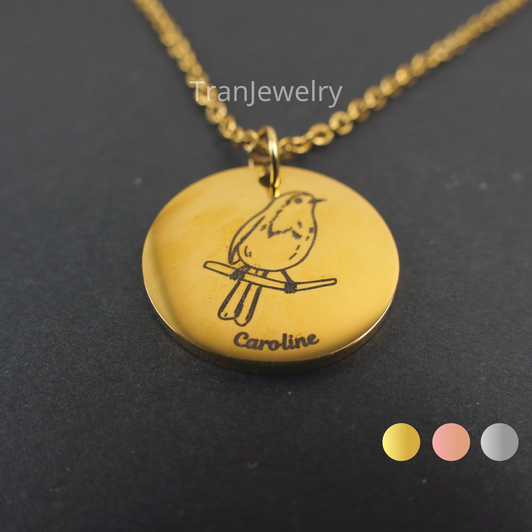 Robin Bird Necklace • American Robin • Bird Pendant • Engraved Necklace ...