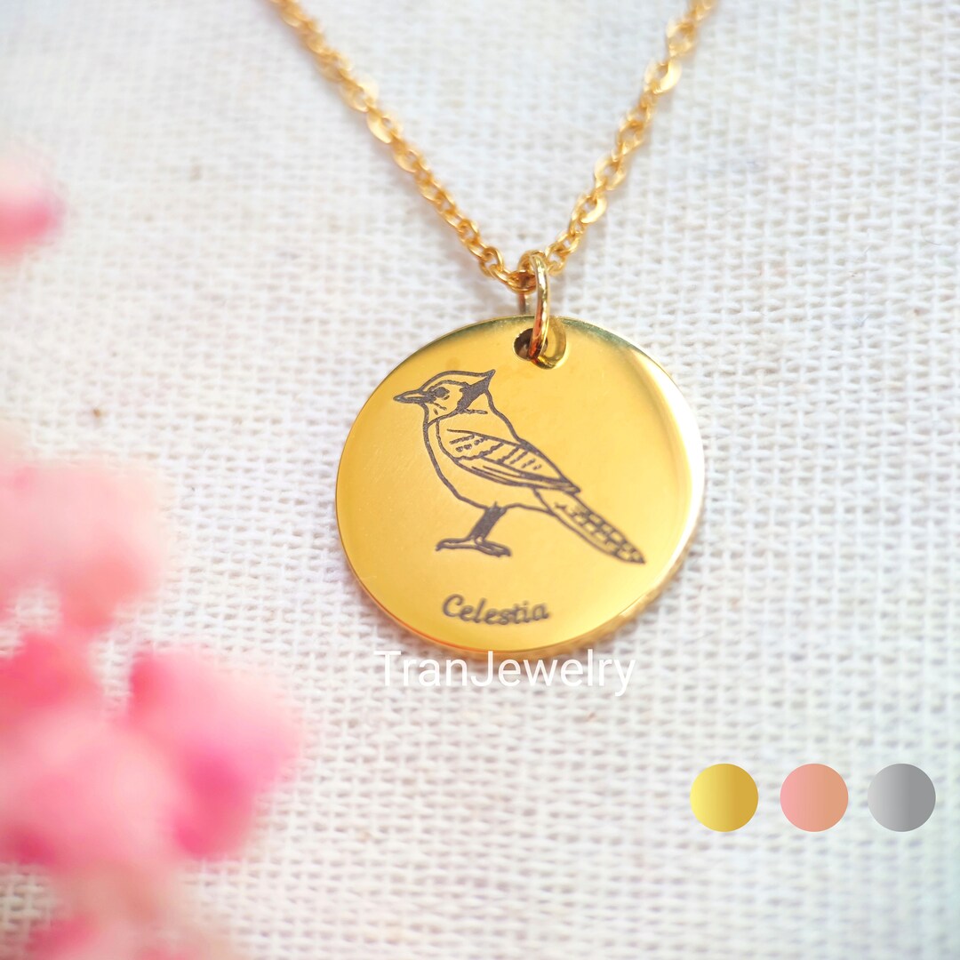 Blue Jay Necklace • Blue Bird • Bird Necklace • Engraved Necklace ...