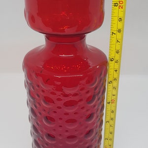 Vintage Red Mid Century Bubble Glass Vase, Hobnail Burgundy Red German ...
