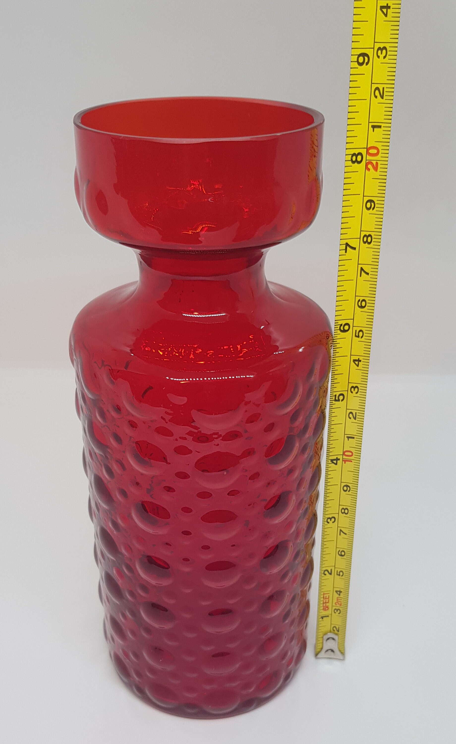 Vintage Red Mid Century Bubble Glass Vase, Hobnail Burgundy Red German ...
