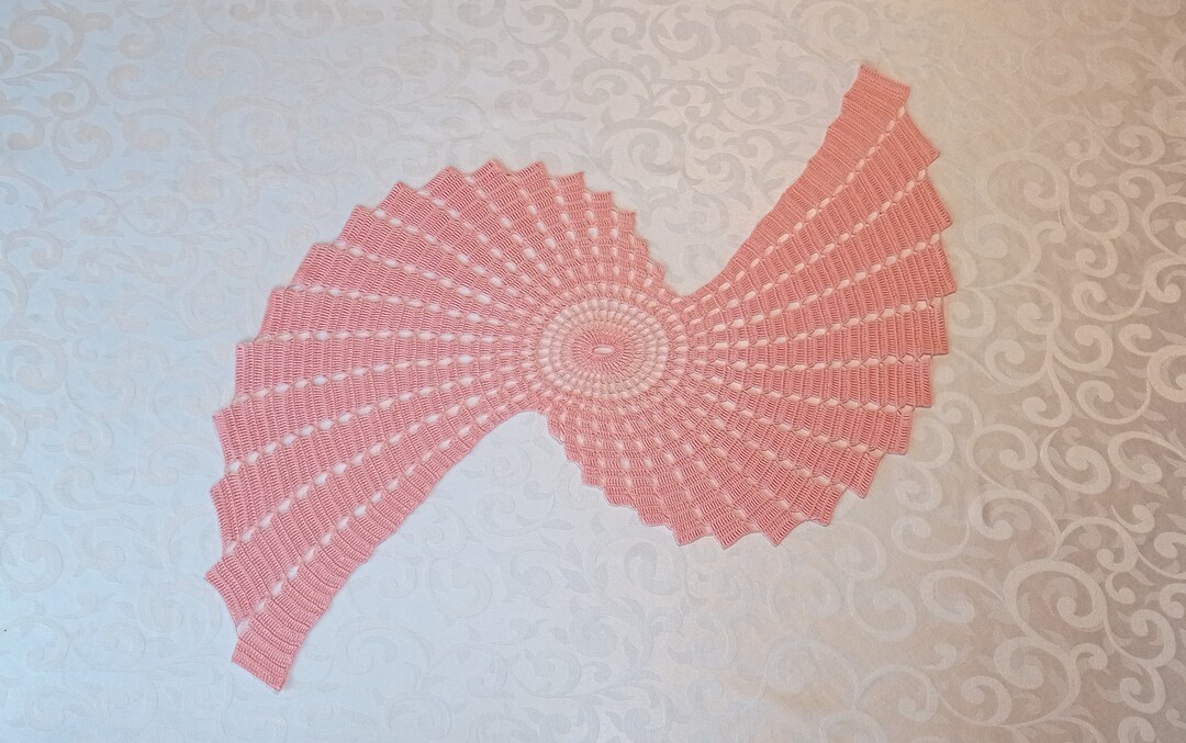 Crocheted Spiral Table Runner, Peach Doily, Handmade Shell Table Mat ...