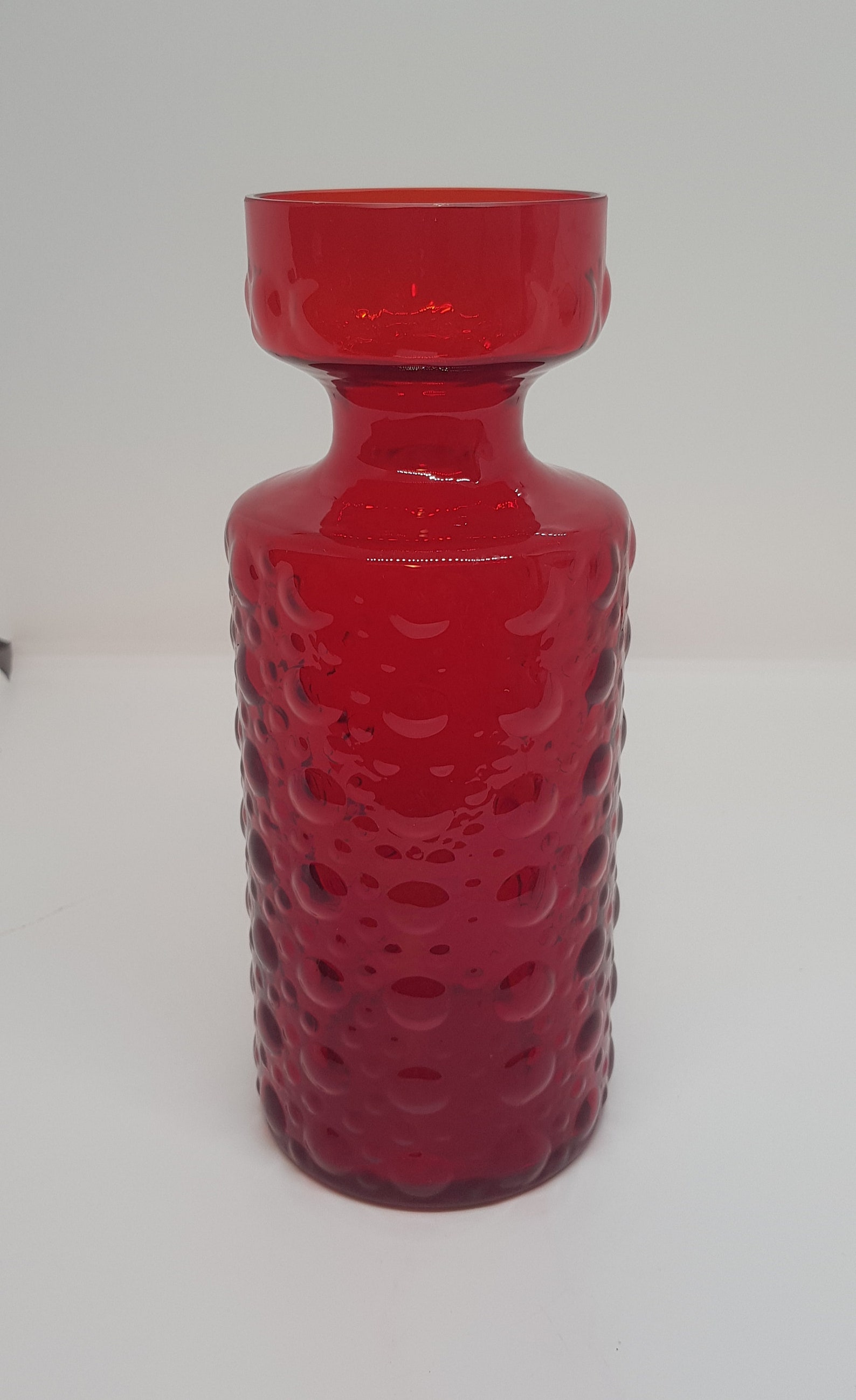 Vintage Red Mid Century Bubble Glass Vase, Hobnail Burgundy Red German ...