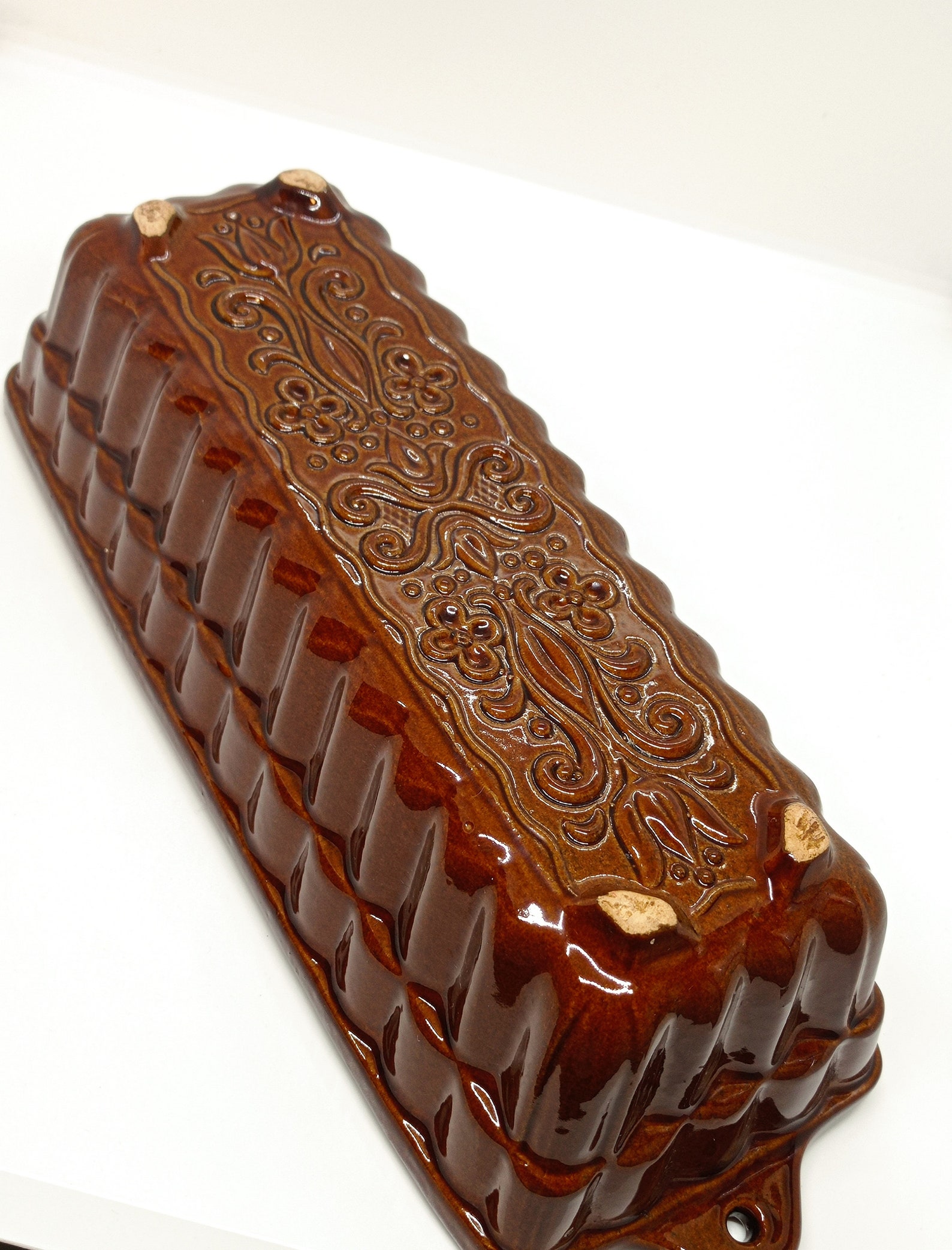 Vintage West Germany Ceramic Cake Mold, Large Brown Oven Dish, Pate Pan ...